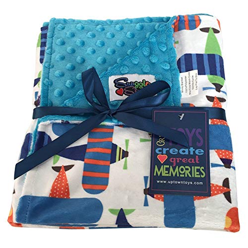 Snuggle Stuffs Unisex Baby Reversible Minky Dot Stroller Blanket (Choose Color) (Airplane/Turquoise)
