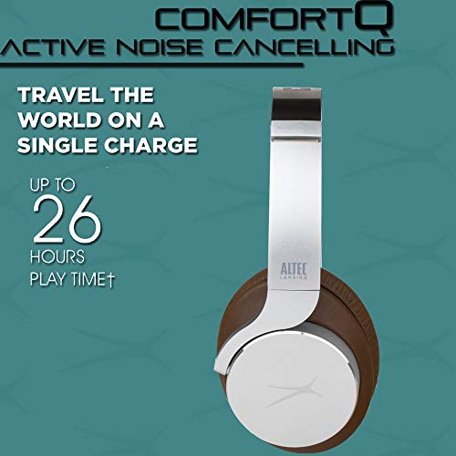 Altec Lansing Comfort Q+ Bluetooth Headphones, Active Noise Cancellation, Comfortable, Quite, Noise Cancelling Headphone, Up to 26 Hours of Playtime, 30 Ft. Wireless Range, Silver/Dark Brown