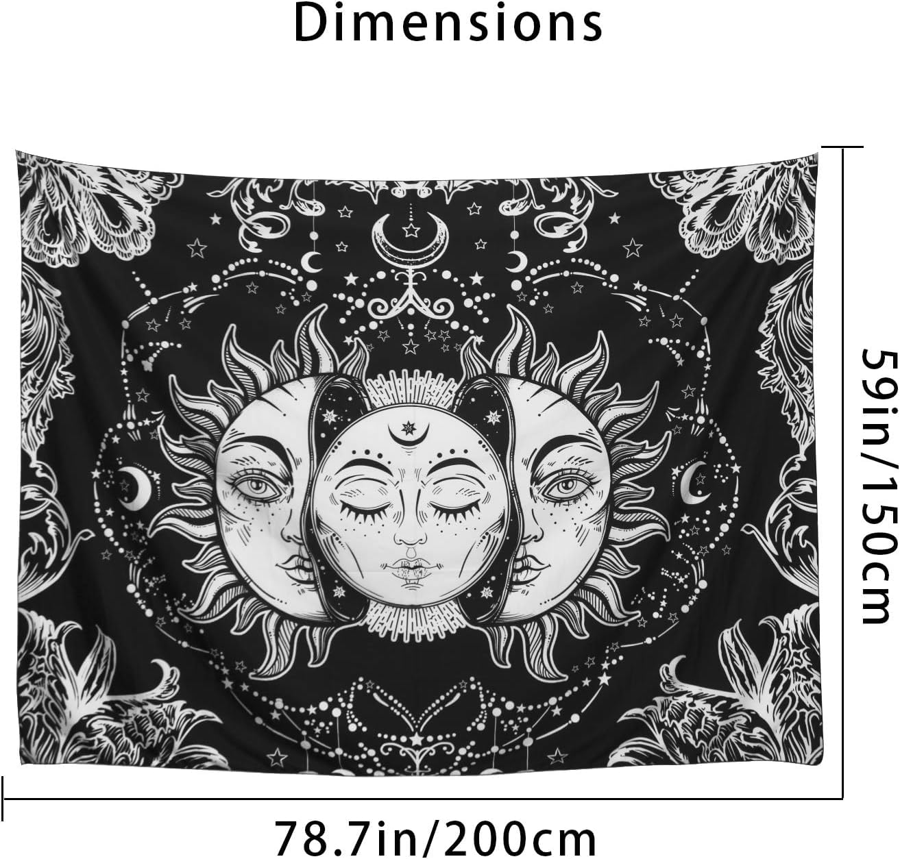 ARFBEAR Sun and Moon Tapestry, Burning Sun with Stars Psychedelic Popular Mystic Wall Hanging Tapestry Black and White Beach Blanket (Large-79 x 59 in),Dormitory