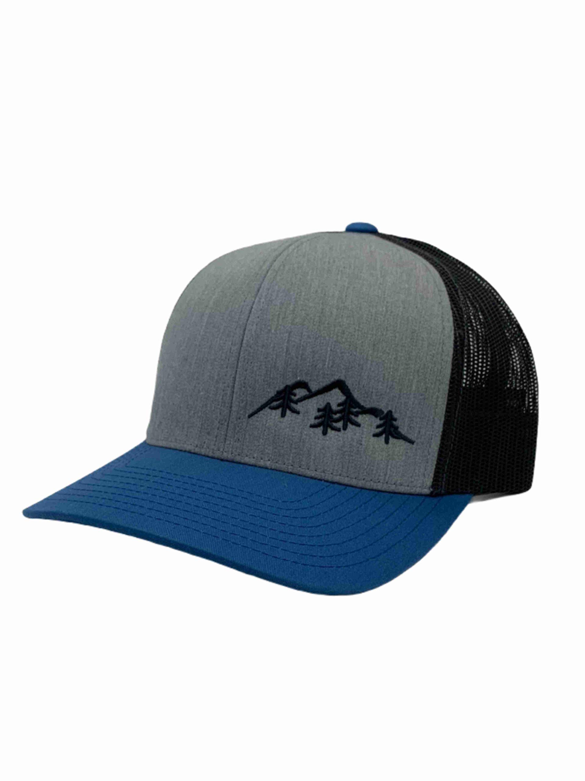 Apollo Cap Co. Trucker Cap - Embroidered Mountains & Trees Hat, Snapback Heather Grey