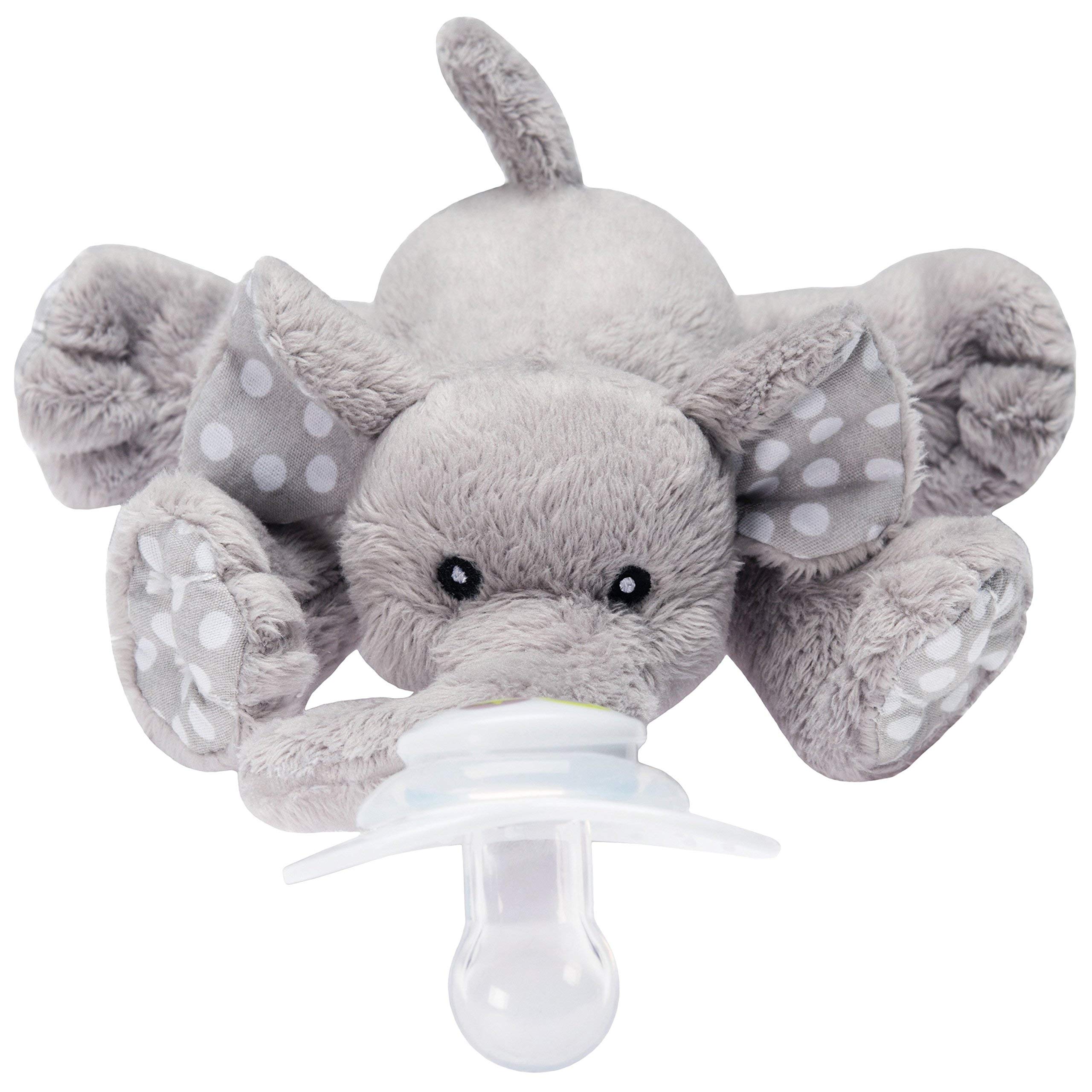 Nookums Paci-Plushies Buddies Adapts to Most Name Brand Pacifiers, Safe and Suitable for All Ages, Plush Toy Includes Detachable Pacifier (Ella The Elephant)
