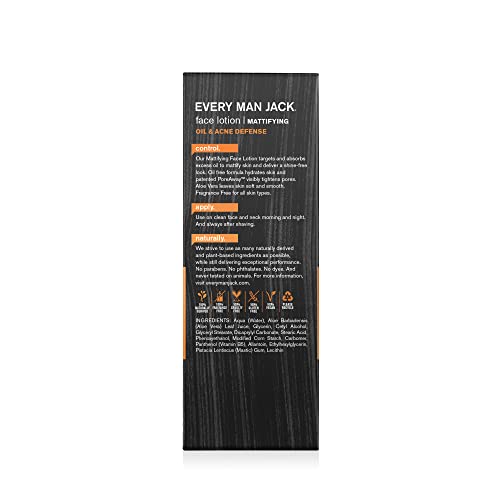 Every Man Jack Activated Charcoal Oil Defense Face Lotion for Men - Moisturize, Hydrate, and Soothe Skin with Activated Charcoal, Shea Butter, Aloe + Vitamin E - 2.5 oz Mens Face Lotion - 2 pack