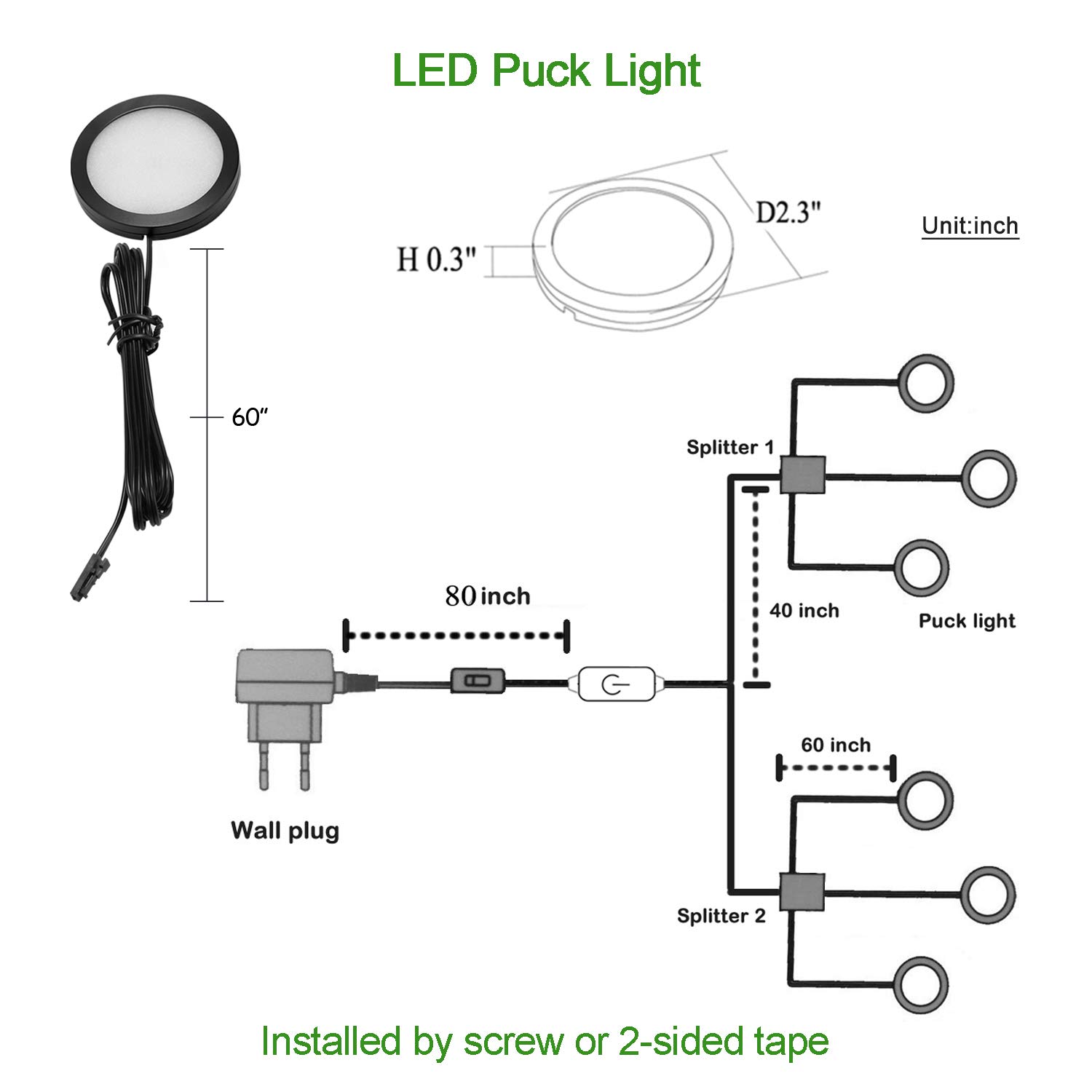 AIBOO Under Cabinet LED Black Cover Puck Lighting Kit with Touch Dimmer Switch for Kitchen Cupboard Closet Lighting (6 Lights,Warm White)