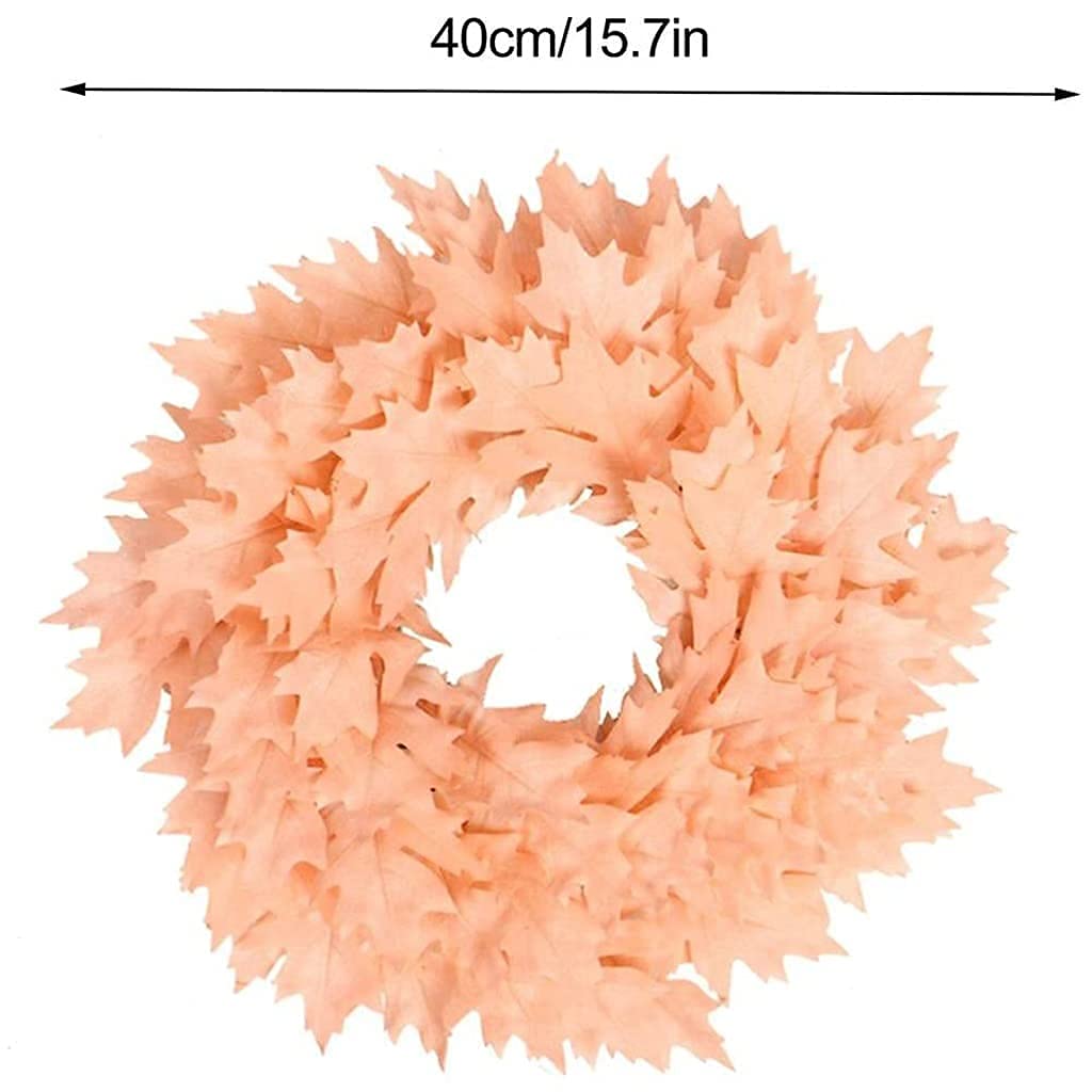 Artificial Christmas Garland 40cm Christmas Door Wreath Decorations Artificial Bodhi Leaf Hanging Garland Pink Maple Leaf Wreath Ring for Wall Window Christmas Home Deco