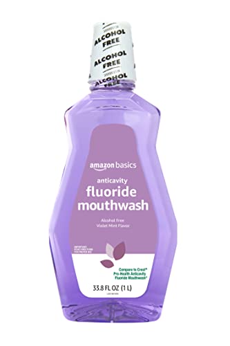 Amazon Basics Anticavity Fluoride Mouthwash, Alcohol Free, Violet Mint, 1 Liter, 33.8 Fl Oz (Pack of 4) (Previously Solimo)