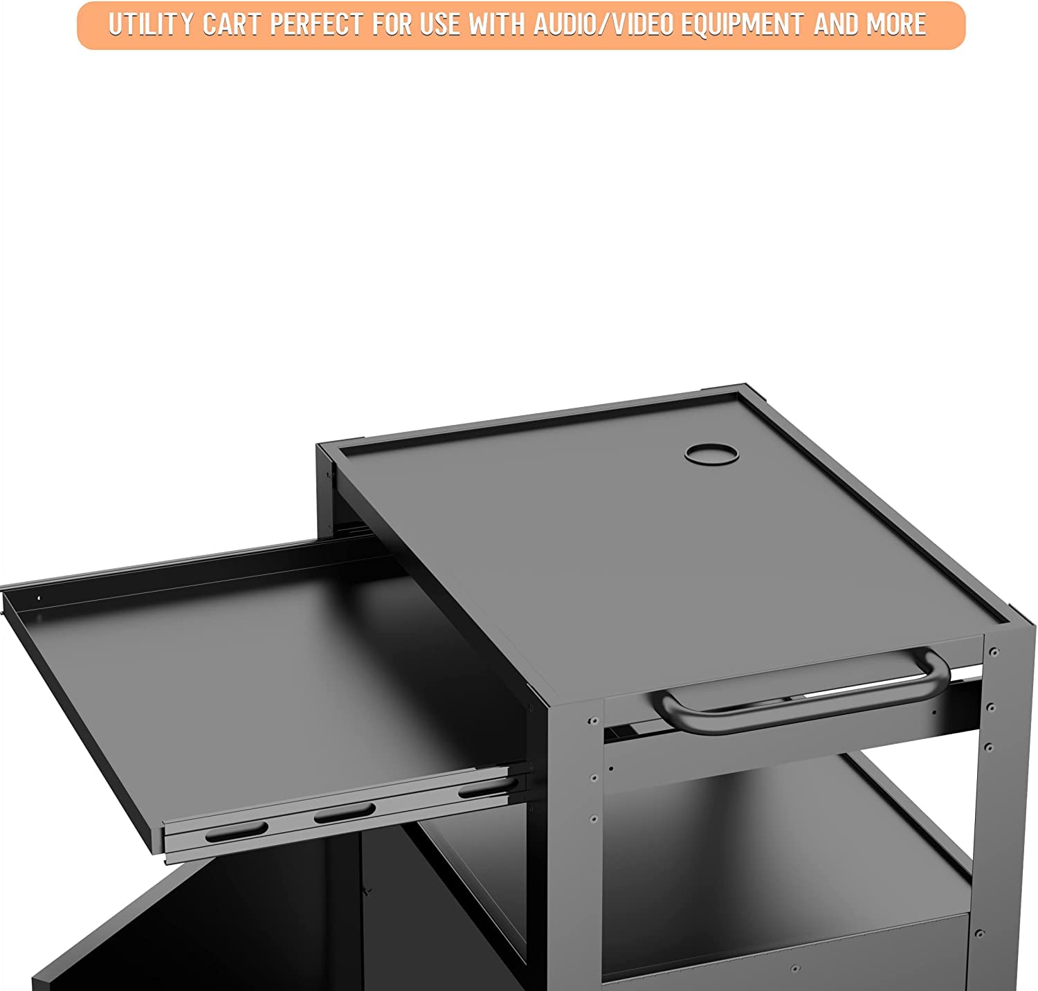 Argatin AV Cart with Keyboard Tary and Locking Cabinet Laptop Cart on Wheels Utility Cart and Pullout Tray - Max Capacity 350 lbs(24.8''L x 18.1''W x 39.8''H)