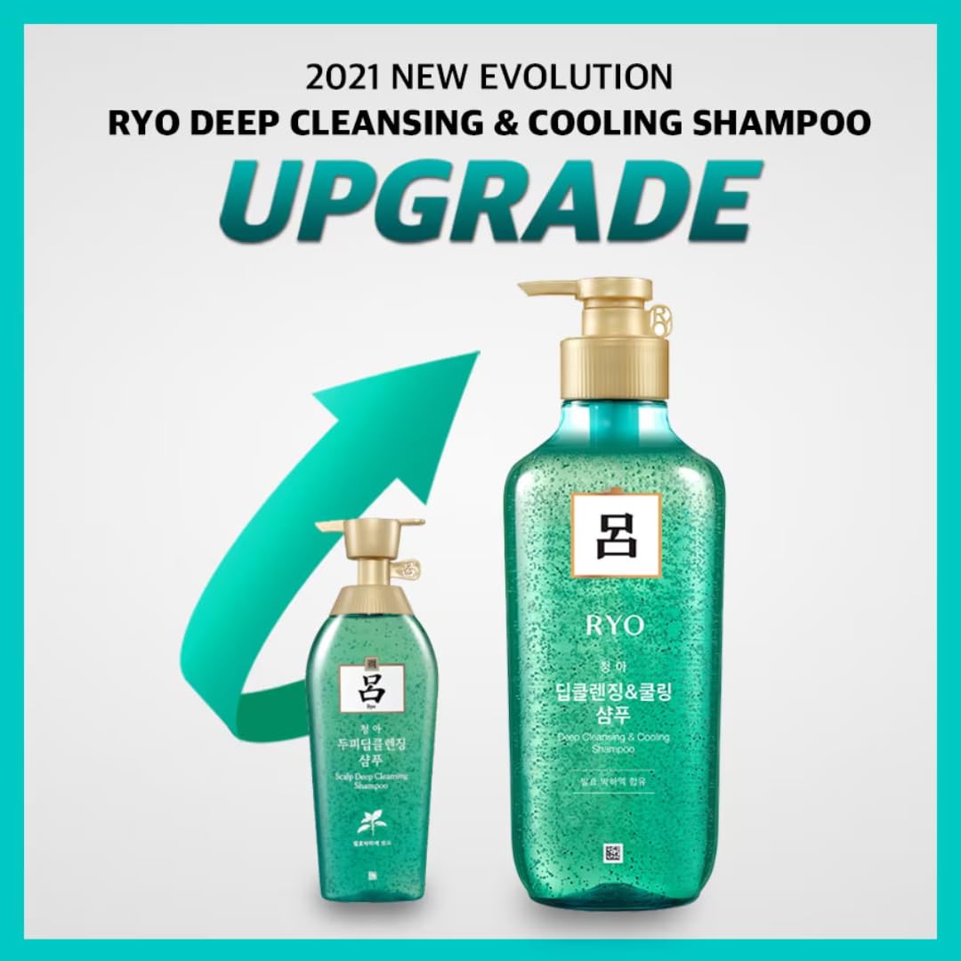 Ryo Scalp Deep Cleansing & Cooling Shampoo 500ml (16.9oz) Excess sebum care, Shampoo for smelly scalp, Fermented mint and other natural ingredients, Anti- Dandruff treatment