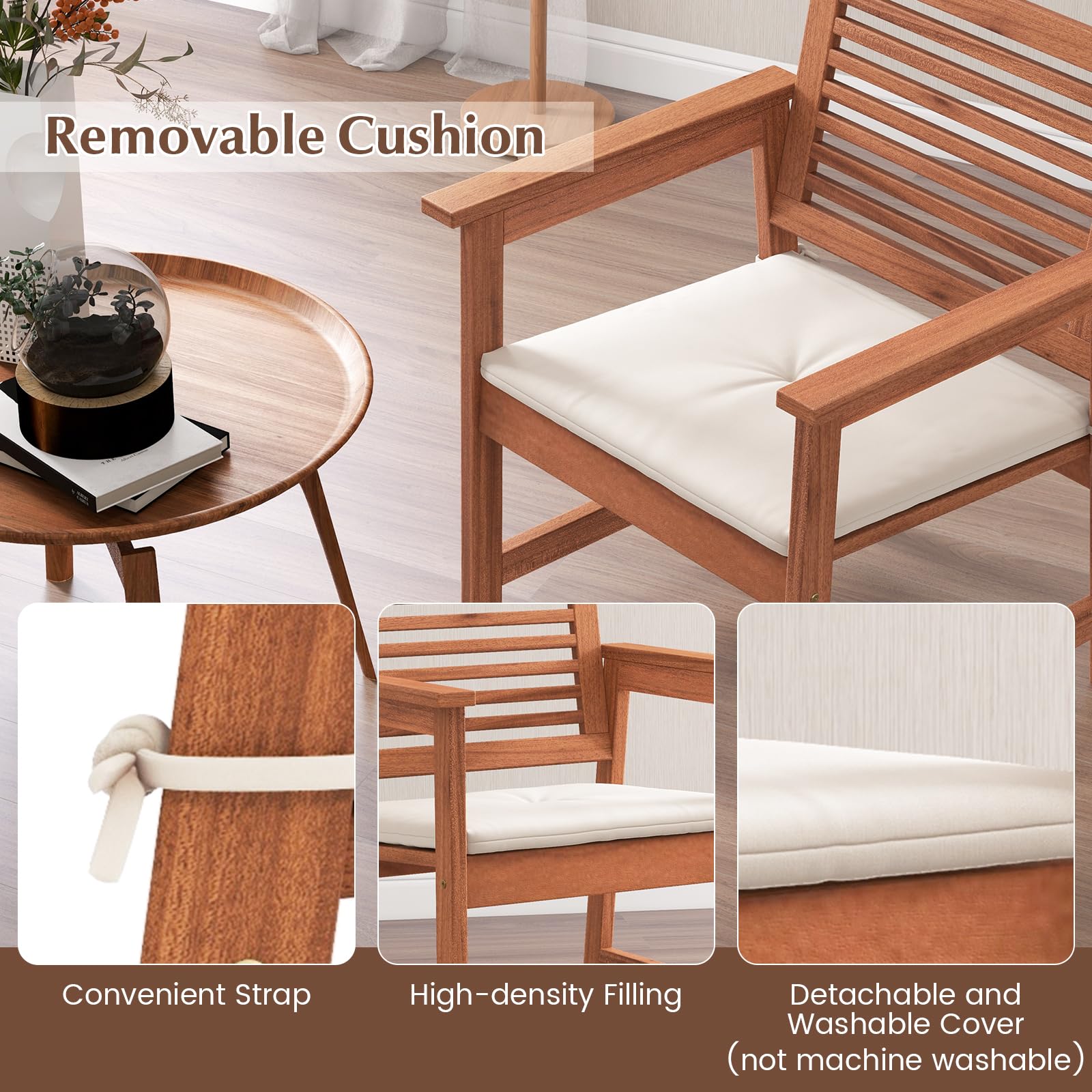 Tangkula Outdoor Dining Chairs Set of 2, Weather-Resistant Heavy Duty Slatted Wood Patio Chairs with Soft Padded Cushions, for Deck, Garden, Poolside, Balcony (2, Off White)
