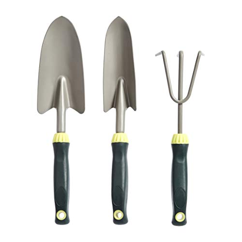 Amazon Basics Garden Tool Collection - 3PC Garden Tool Set (Hand Trowel, Hand Transplanter, Hand Cultivator), Black