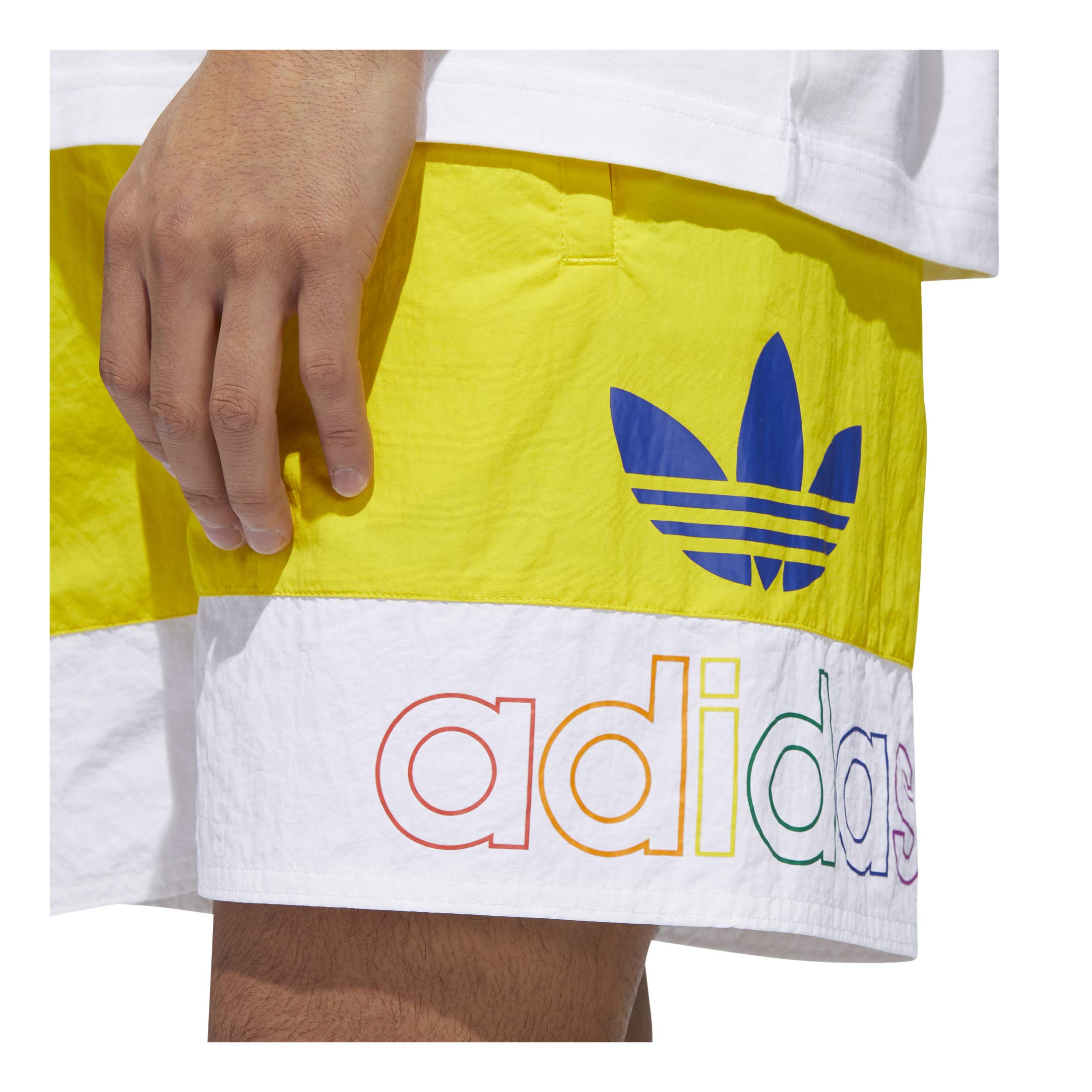 adidas Originals mens Pride Freestyle Woven Shorts Yellow/White X-Large