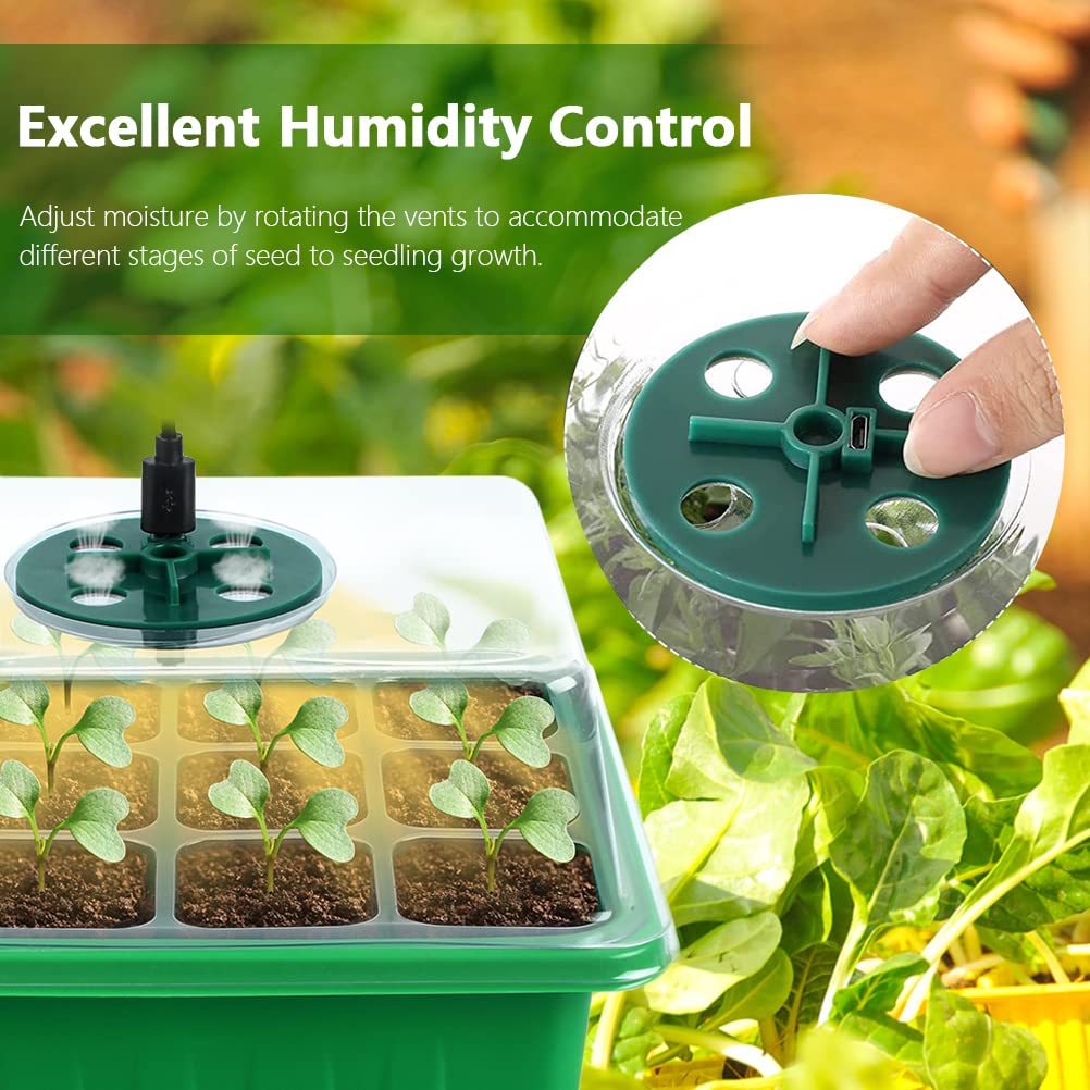 ANTUGLBAR Seed Starter Tray with Grow Light 5 Packs Seedling Starter Trays, Seed Starting Trays Kit High Humidity Dome Indoor Gardening Plant Germination Trays 60 Cells