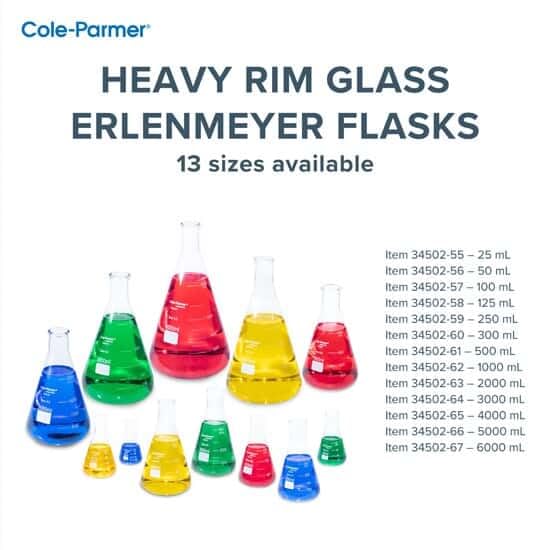 Cole-Parmer Laboratory Grade Glass Erlenmeyer Flask, 2000 mL