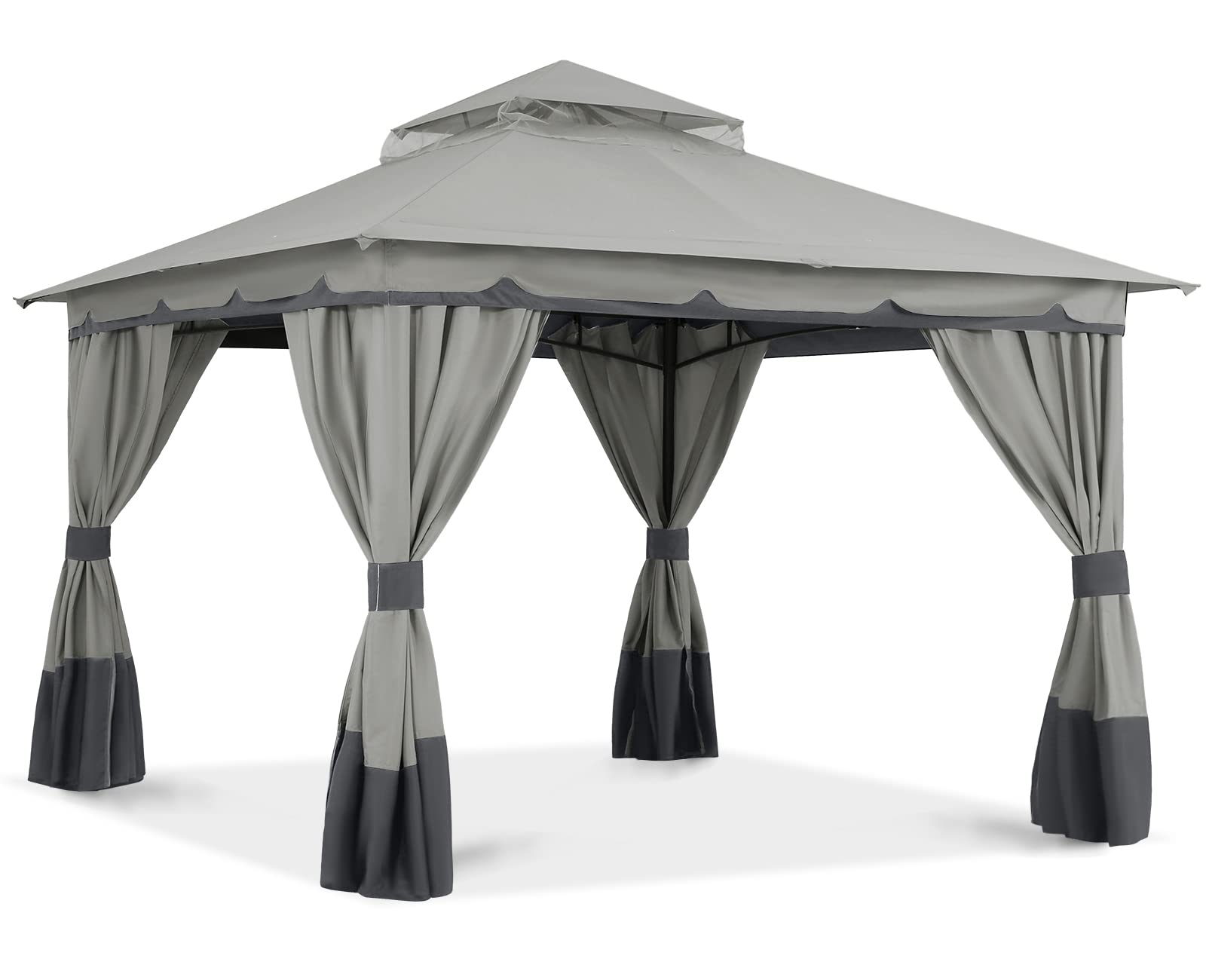 ABCCANOPY 10'x12' Outdoor Gazebo, Double Roof Patio Gazebo with Shade Curtains, Light Gray