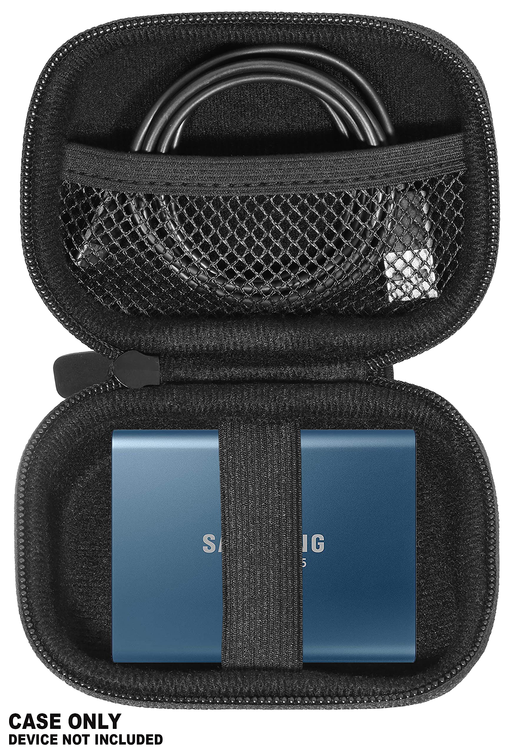 Alltravel case for External Solid State Drive Samsung T7 Touch, T5, T3 Portable 250GB 500GB 1TB 2TB SSD USB 3.0 External Solid State Drives, Strong Compact Light Weight case, Mesh Pocket (Black)