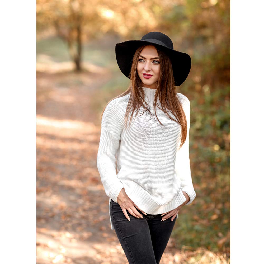 Anycosy Wool Floppy Hat for Women Wide Brim Felt Fedora Hats Cloche Bowler Cap(Black)