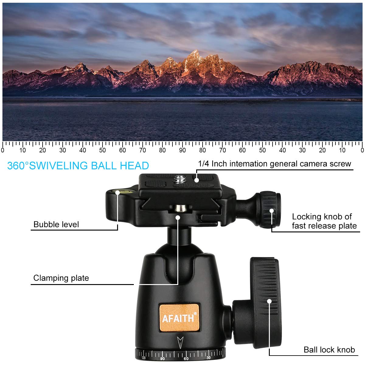 AFAITH Tripod for DSLR Camera, Ultra Compact and Lightweight Aluminum Travel Tripod with 360 Panorama Ball Head Quick Release Plate for Canon, Nikon, Sony, Samsung, Olympus, Panasonic