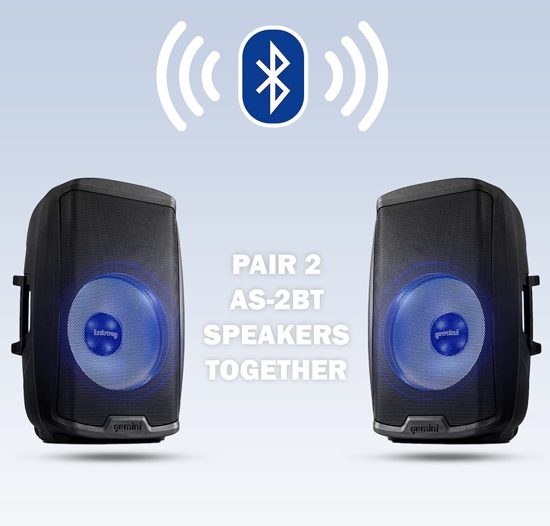 Gemini Sound AS-2115BT-LT Active 2000W Watt Party LED Light 15 Inch Woofer Powered Stage DJ Monitor Bluetooth PA Speaker, Wireless Stereo Pairing, Portable Fly Points