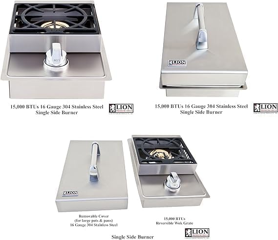 AMS Fireplace, Lion 40 Inch Grill Package w Double Access Drawer and Horizontal Single Door side burner Refrigerator Liquid Propane