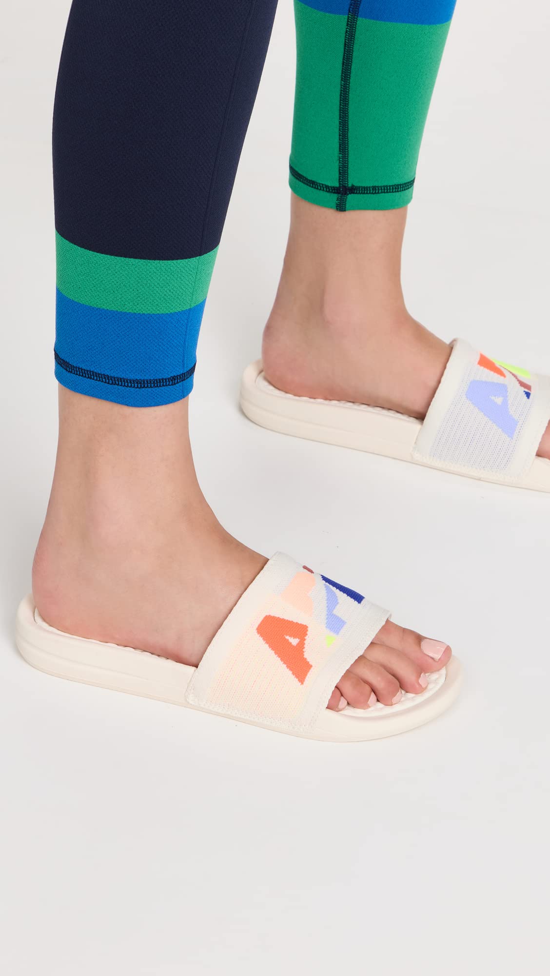 APL: Athletic Propulsion Labs Women's Big Logo Techloom Slides, Prstine/Neon/Blocked, Off White, 8 Medium US