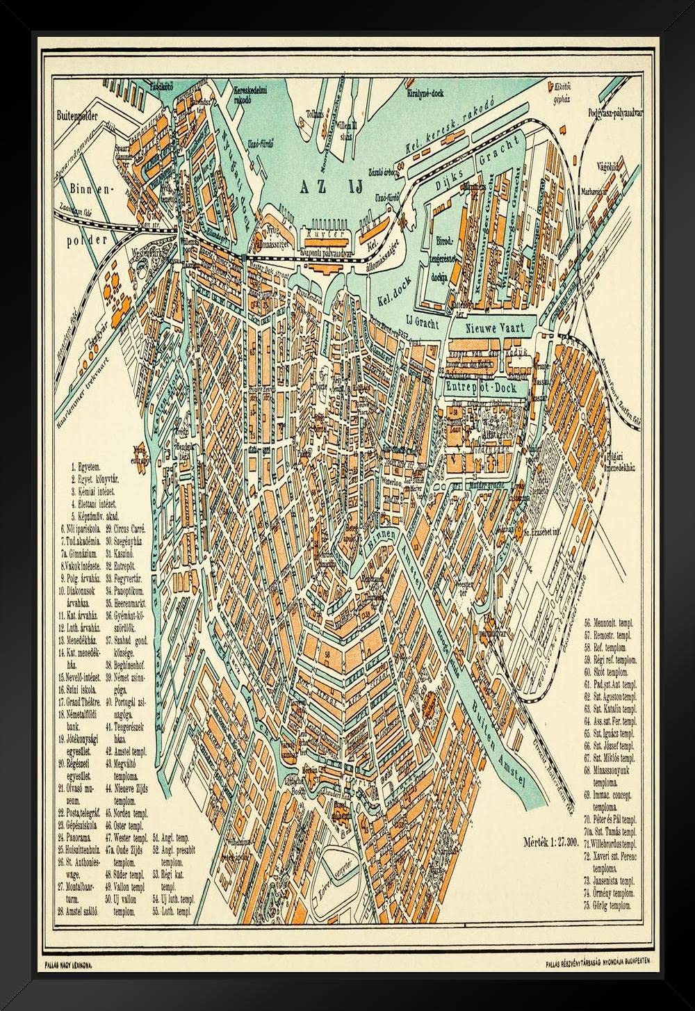 Amsterdam Netherlands Vintage Antique Travel World Map with Cities in Detail Map Posters for Wall Map Art Wall Decor Geographical Illustration Tourist Travel Black Wood Framed Wall Art 14x20