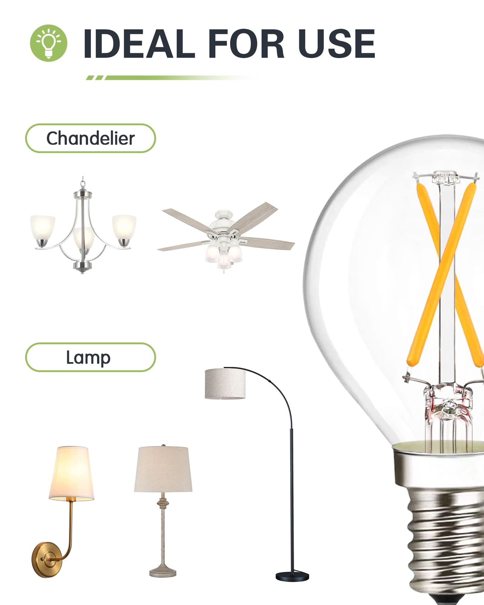 LUMILECT G16.5 LED Bulb E12 G16 1/2 Round LED Candelabra Bulb 25W Equivalent, Soft Warm White 3000K AC120V 200lm 2W G50 LED Globe Bulbs for Ceiling Fan,Chandelier,Vanity Light Bulb, 6 Pack