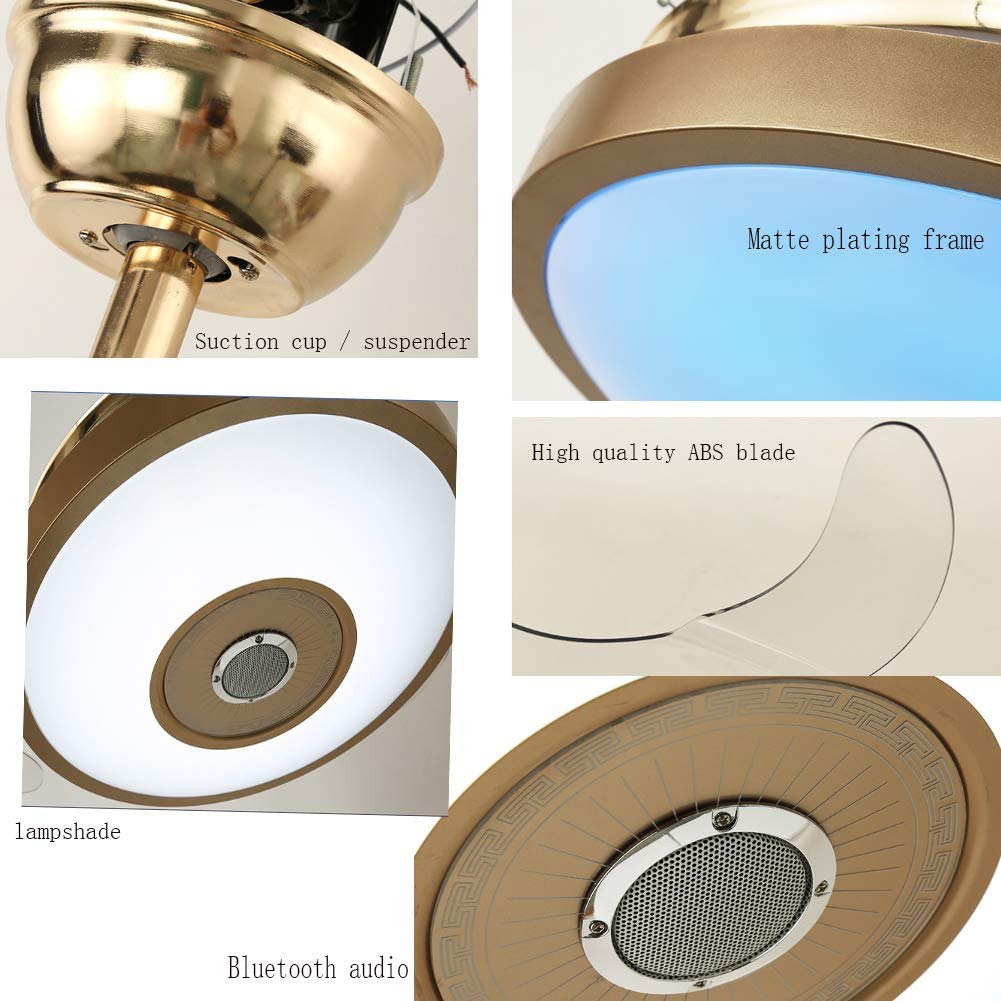 AFANQI 36" Modern Smart Bluetooth Music Player Ceiling Fan With Light, With Remote Control Dimmable 7 Colors 3 Speed Stealth Blade LED Silent Motor Ceiling Fans (36-style 2)