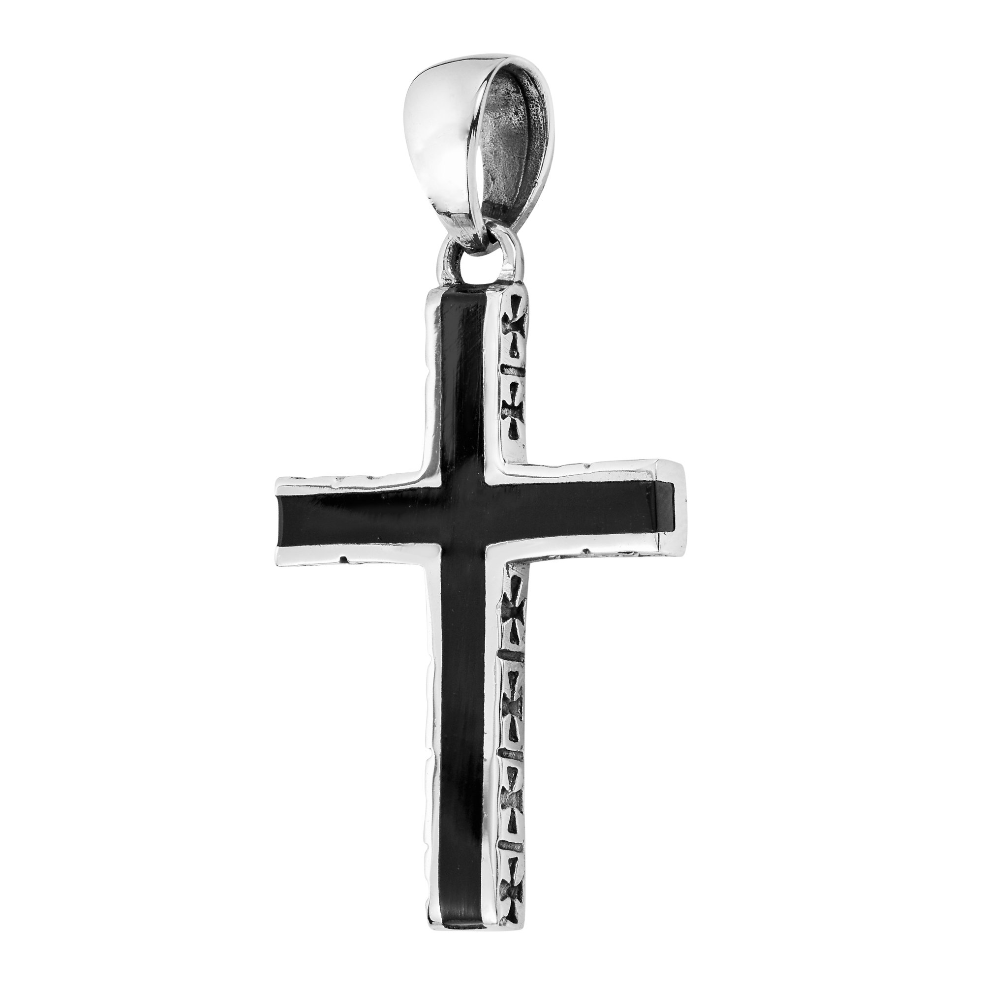 AeraVida Spiritual Black Enamel Cross .925 Sterling Silver Pendant