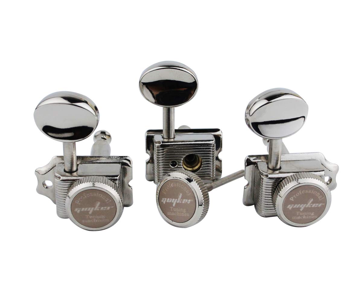 Guyker 6 Inline Vintage Guitar Lock String Tuners – Locking Tuning Key Pegs Machine Heads Replacement Parts for ST TL Style Electric, Folk or Acoustic Guitars – Nickel