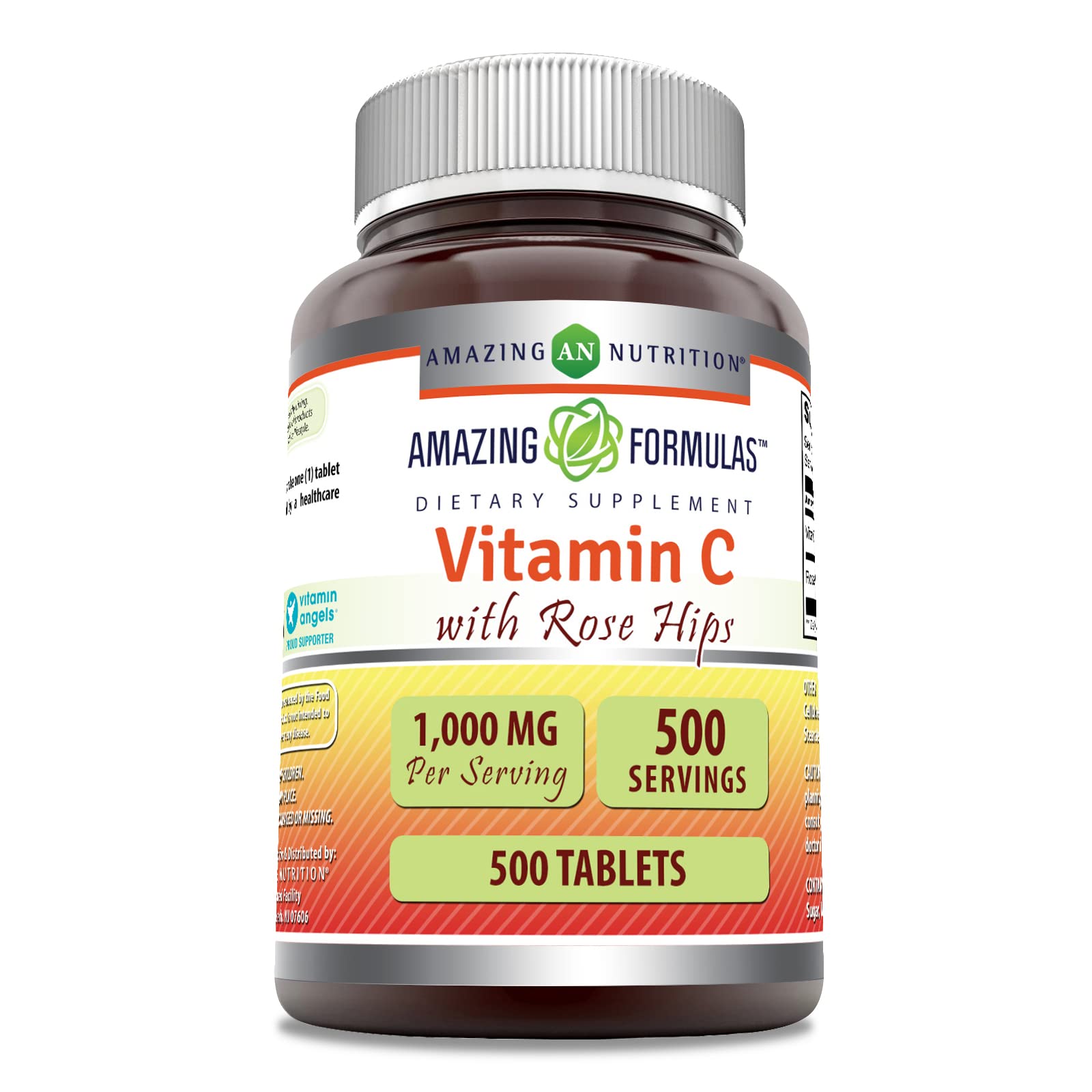 Amazing Formulas Vitamin C with Rose Hips Supplement | 1000 Mg | Tablets | Non-GMO | Gluten Free | Made in USA (500 Count)