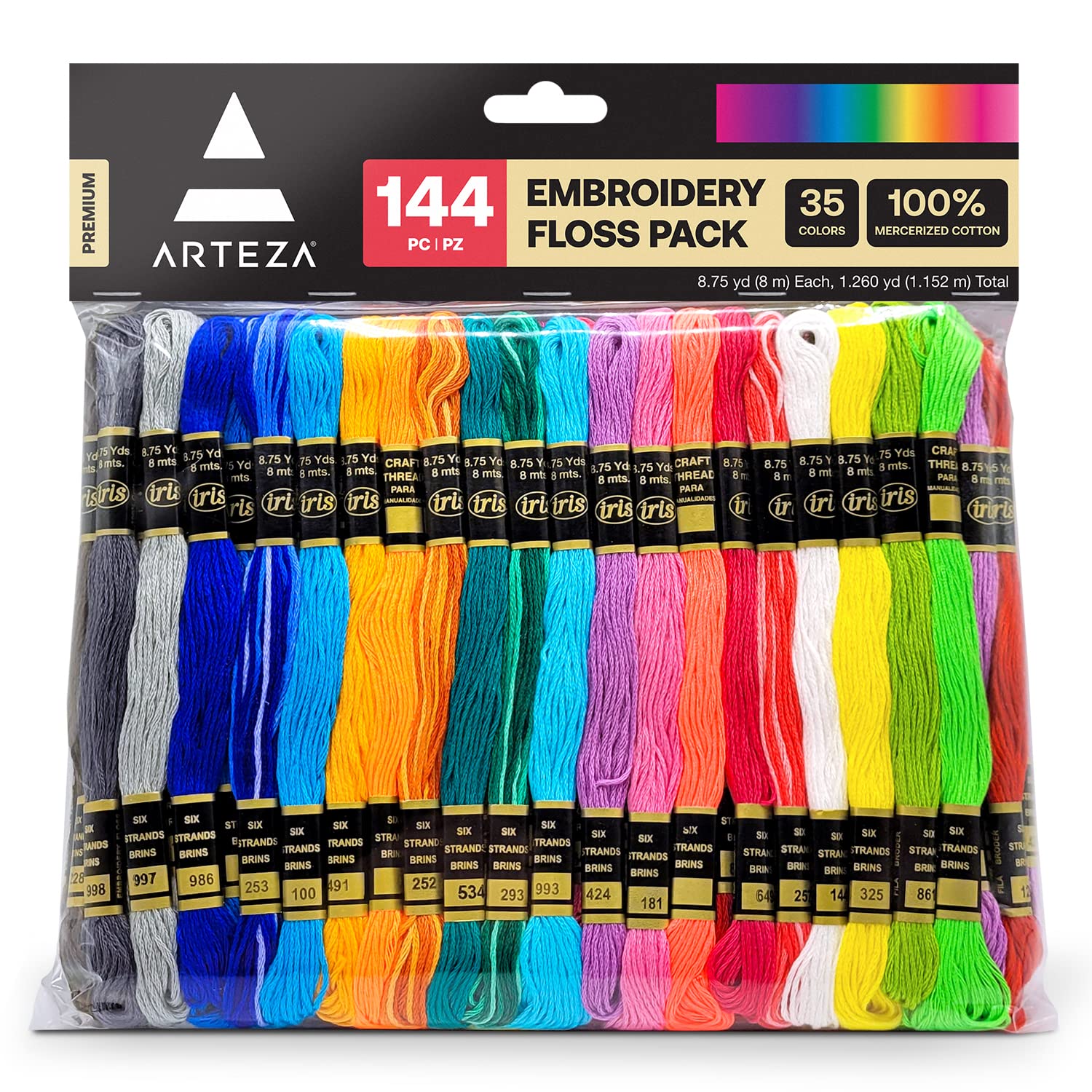 ARTEZA Embroidery Thread Pack, 80 Skeins, Red, Pink, Purple, & Violet, Mercerized Cotton