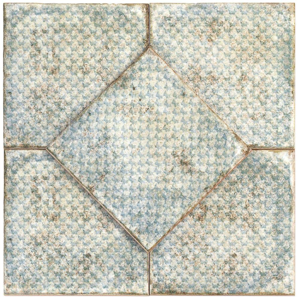Angela Harris White & Light Green Decor Polished Ceramic Wall Tile Sample