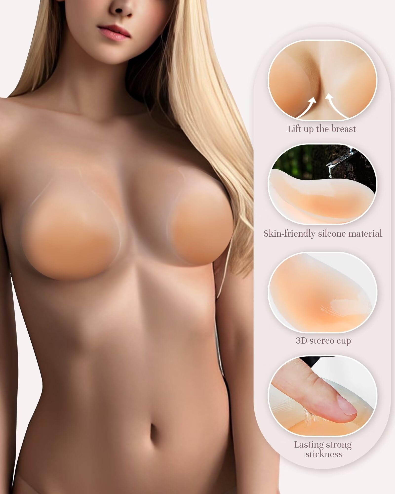 APOWUS Sticky Bras for Women Push Up Adhesive Invisible Bra Backless Strapless Bra for Big Busted Reusable with Nipple Covers - XL,Coffee 1