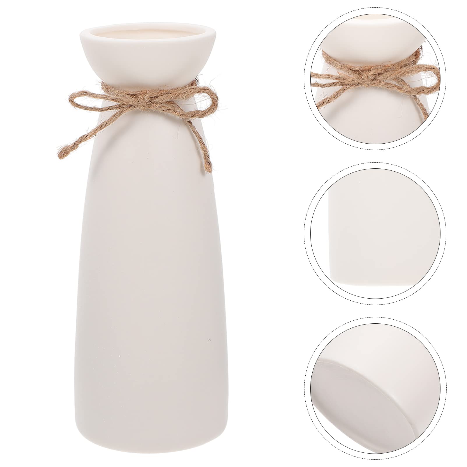 Generic Ceramic Flower Vase with Rustic Rope Flower Arrangement Container Centerpieces Vase Decor for Home Garden Office Vase Floral Decorative, White, 7X22.5CM