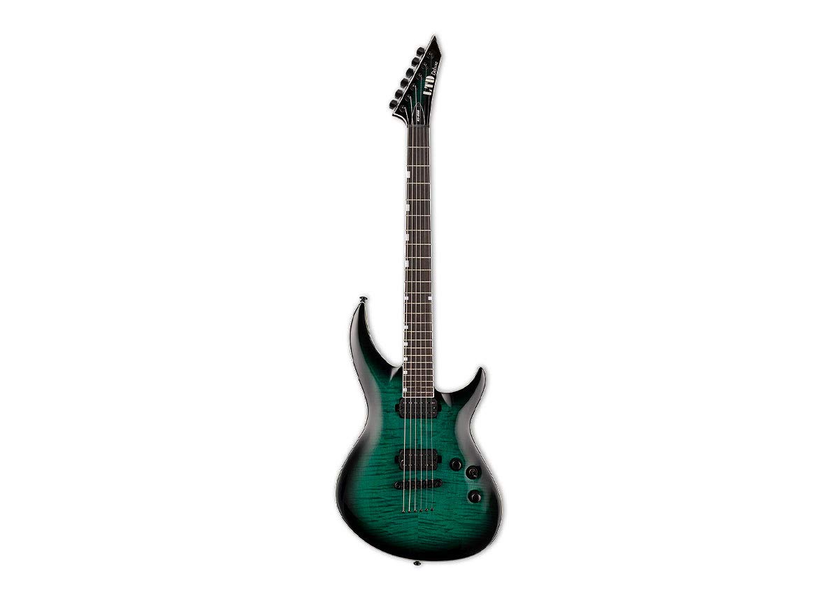 ESP 6 String LTD Deluxe H3-1000FR Electric Guitar, See Thru Black Sunburst, Right, (LH31000FRFMSTBLKSB)