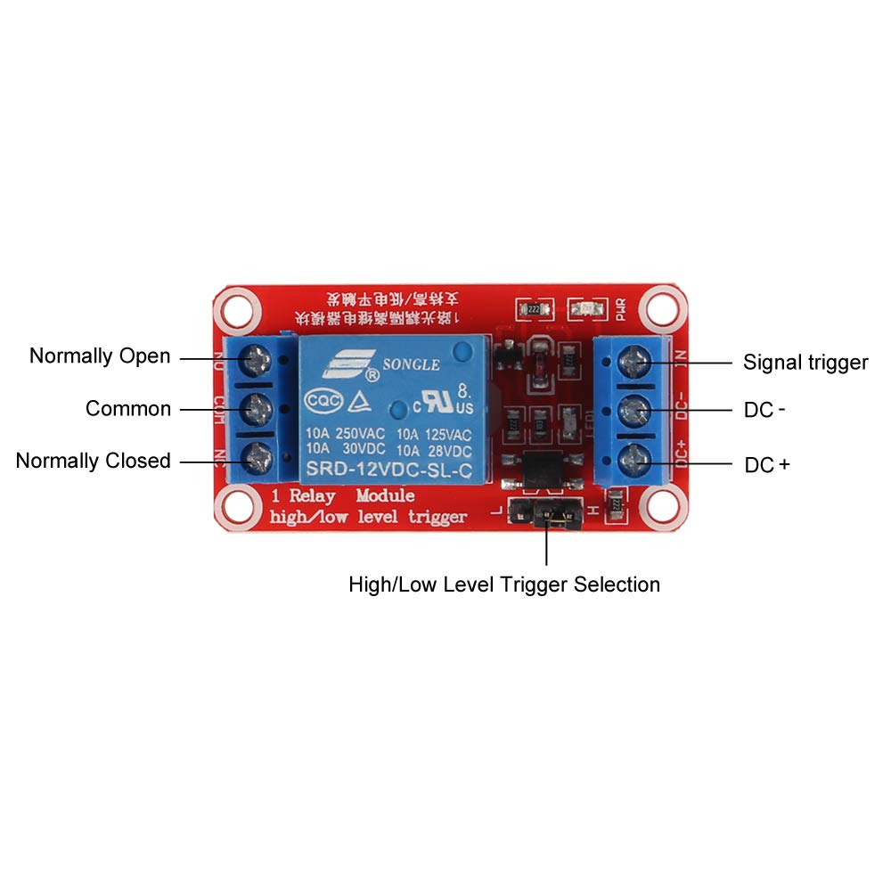 Aoicrie 5Pcs DC 12V 1 Channel Relay Module Board Shield with Optocoupler Isolation Support High or Low Level Compatible Development Board Trigger