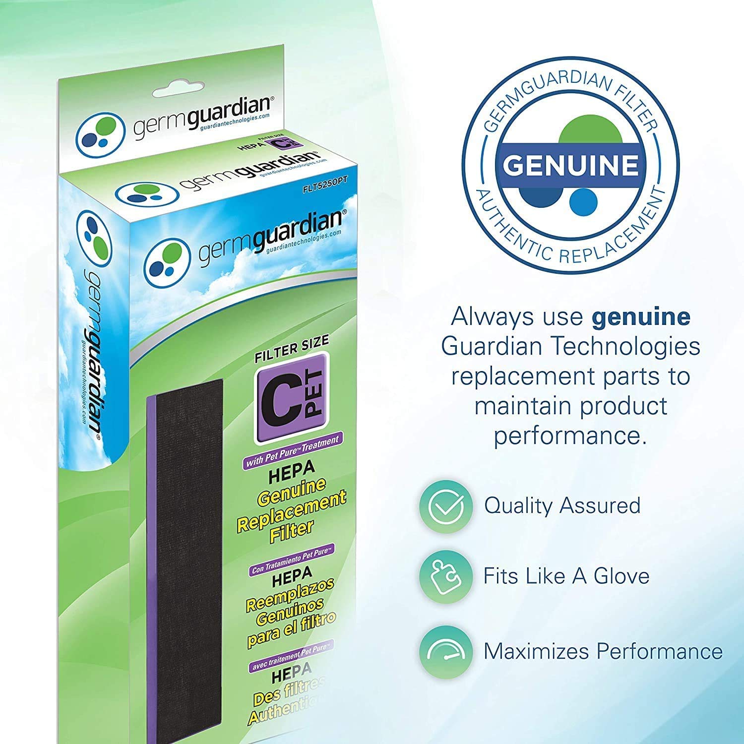 GermGuardian LB5000 Genuine UV-C Replacement Bulb with Germ Guardian FLT5250PT True HEPA Genuine Air Purifier Replacement Filter C