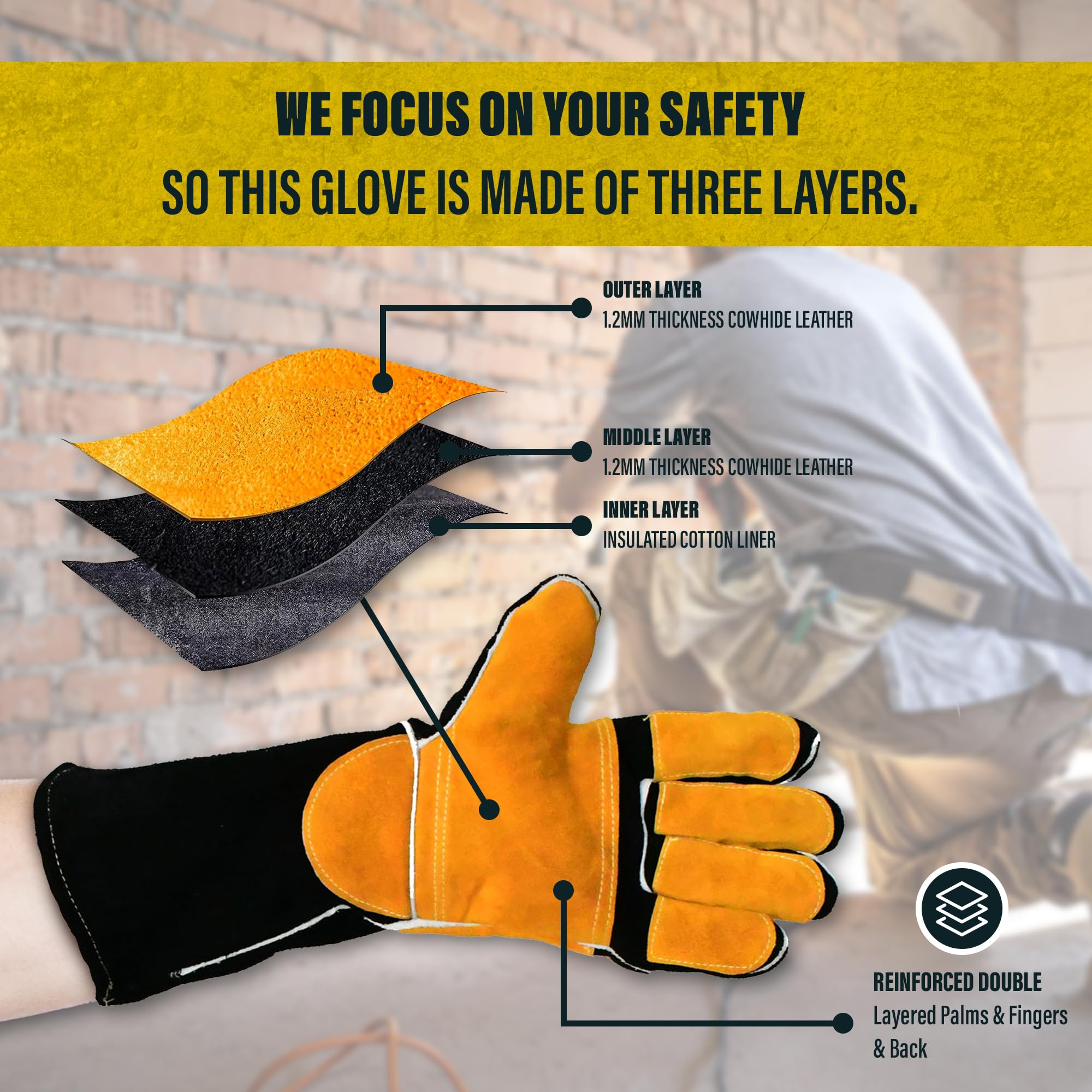 Abelka Welding Glove- BBQ - Heat & Fire Resistant Glove - Safety Glove - Versatile Outdoor Cooking - Durable Construction - Comfortable Lining - High Heat Protection