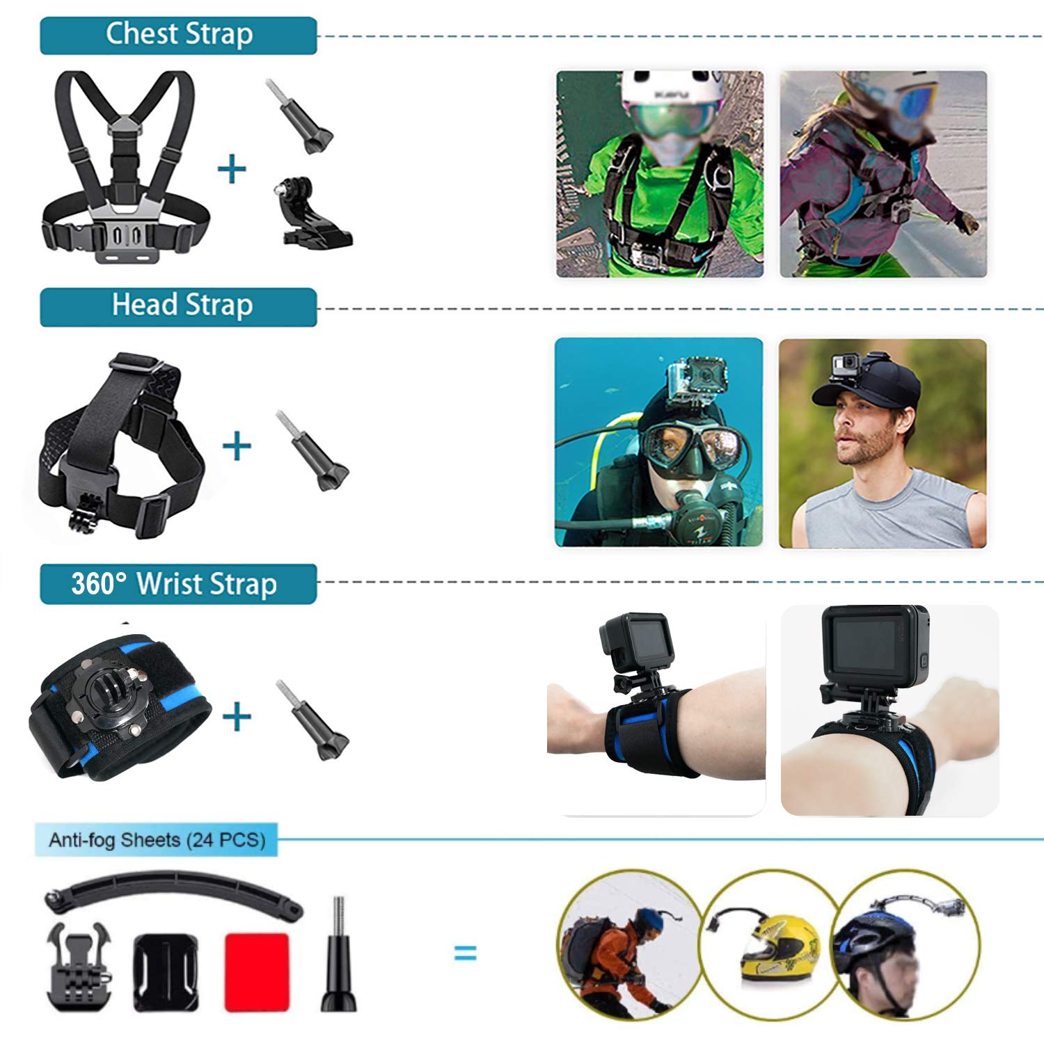 Artman Upgraded Action Camera Accessories Kit 61-in-1 for Gopro Hero 10 9 8 7 6 5 4 3 2 1 Black Max Fusion Session Silver Akaso DJI Xiaomi Yi Apeman 2018 Insta360(Black)