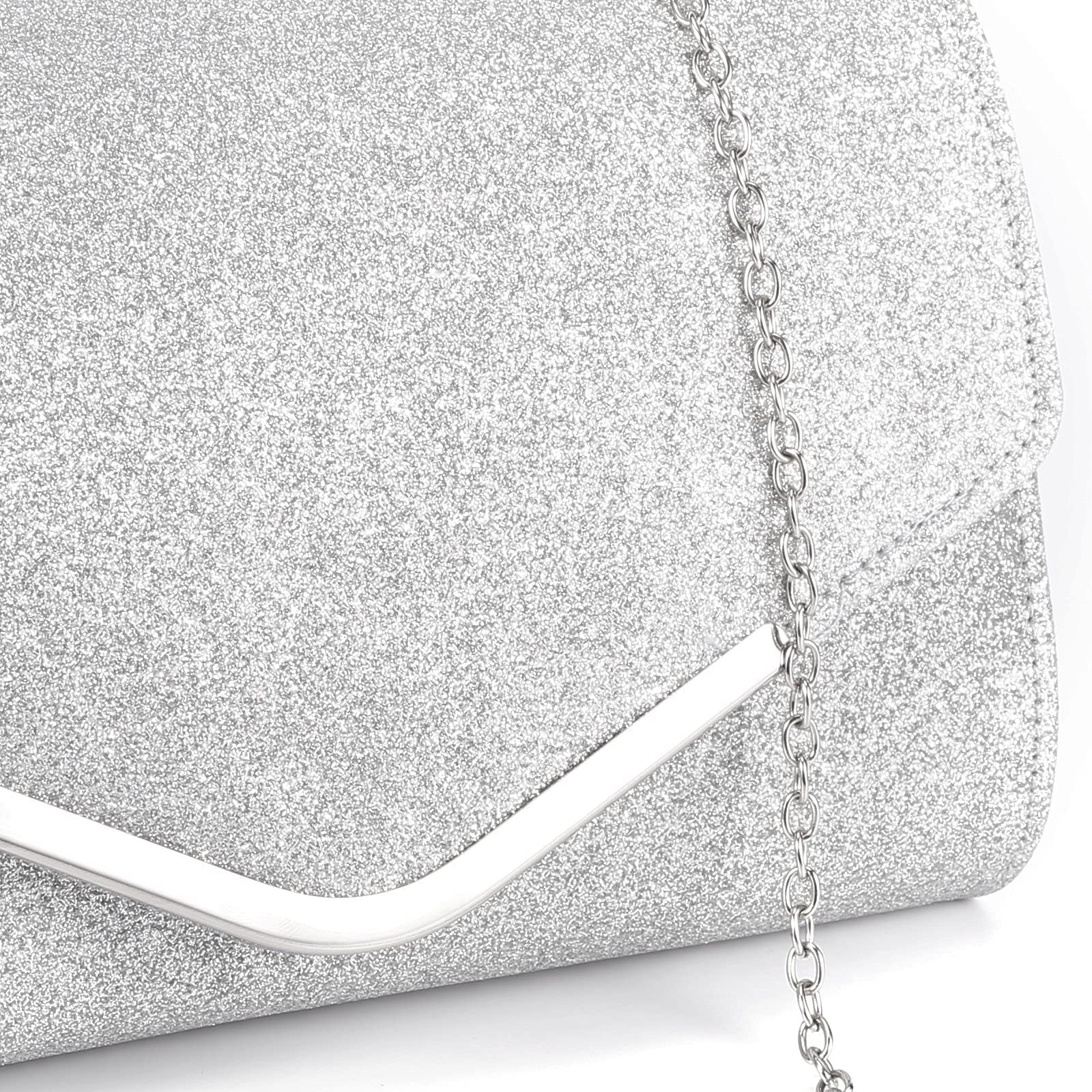 Anladia Evening Bag for Women Glittered Envelope Clutch Bag Prom Handbag Party Purse Shoulder Clutch(Silver)