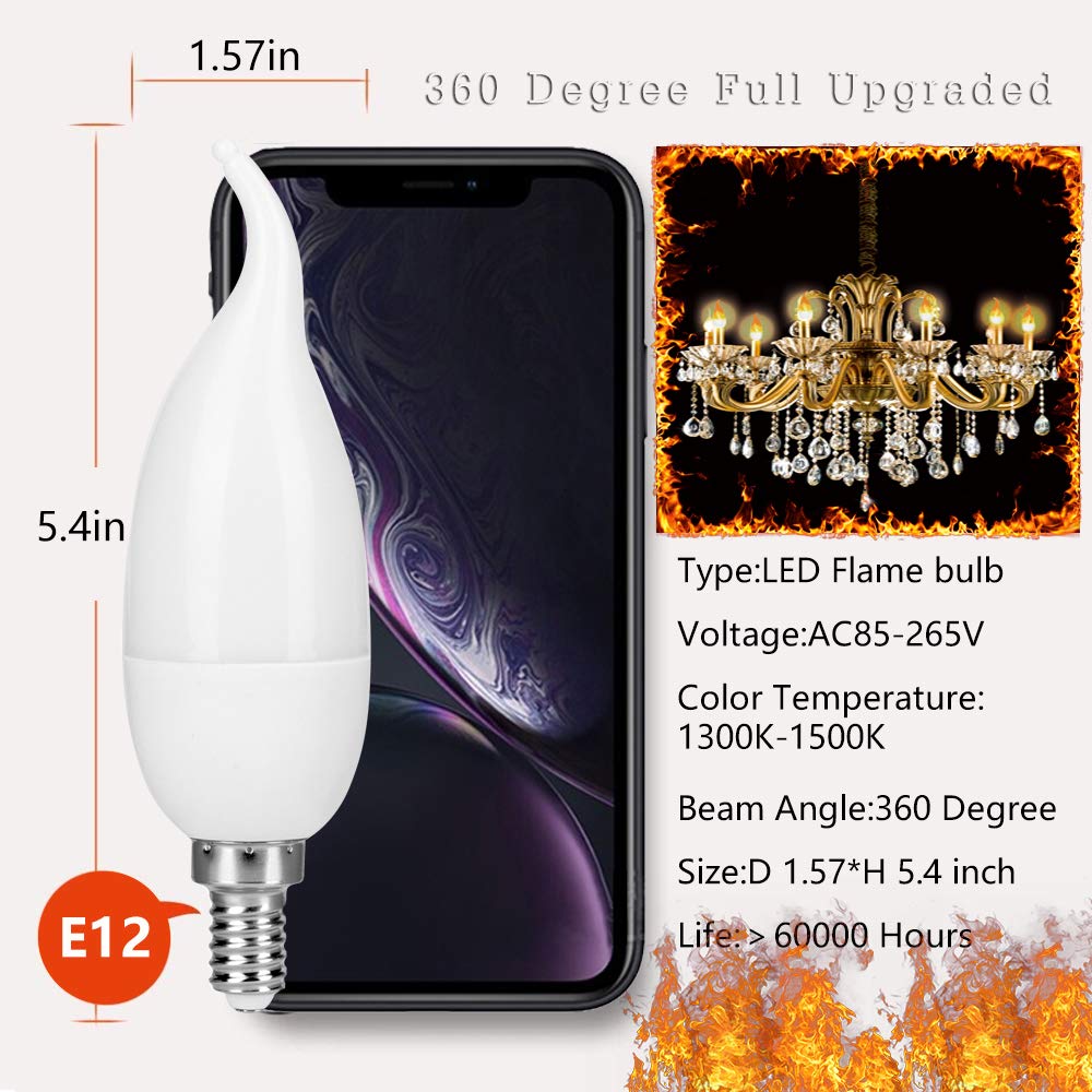 Artistic Home Xmas Decor Flame Light Bulbs - 2019 Upgrade 4 Modes Flame Effect Light Bulbs - E12 LED Flickering Candelabra Light Bulbs for Xmas/Indoor/Outdoor/Hotel/Party/Bar Decorations(2 Packs)