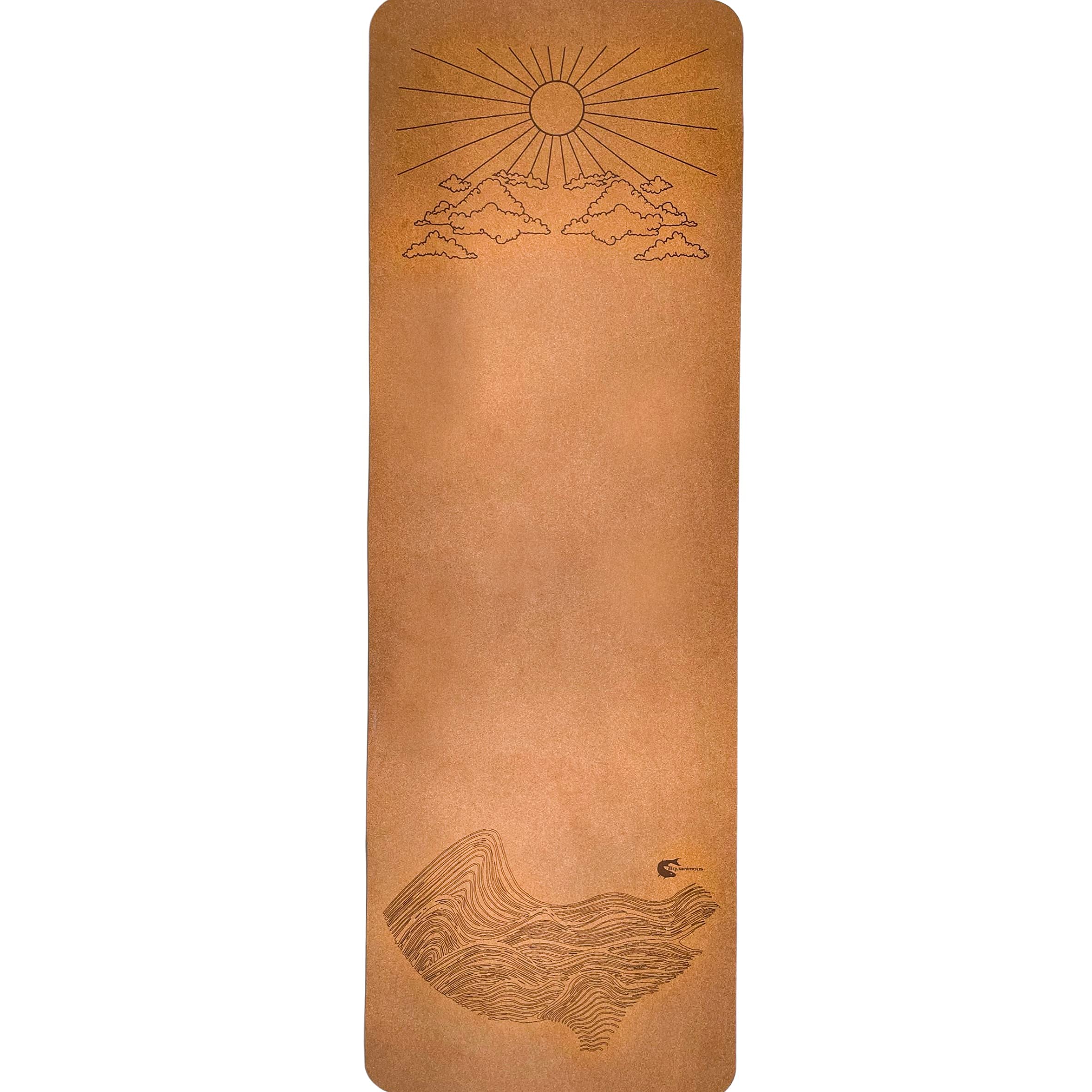 AQ Yoga Mat - Natural Cork and Rubber - Longer, Non-Slip Cork and Medium Thickness - Sunny Seas Design [72" x 24" 4mm]