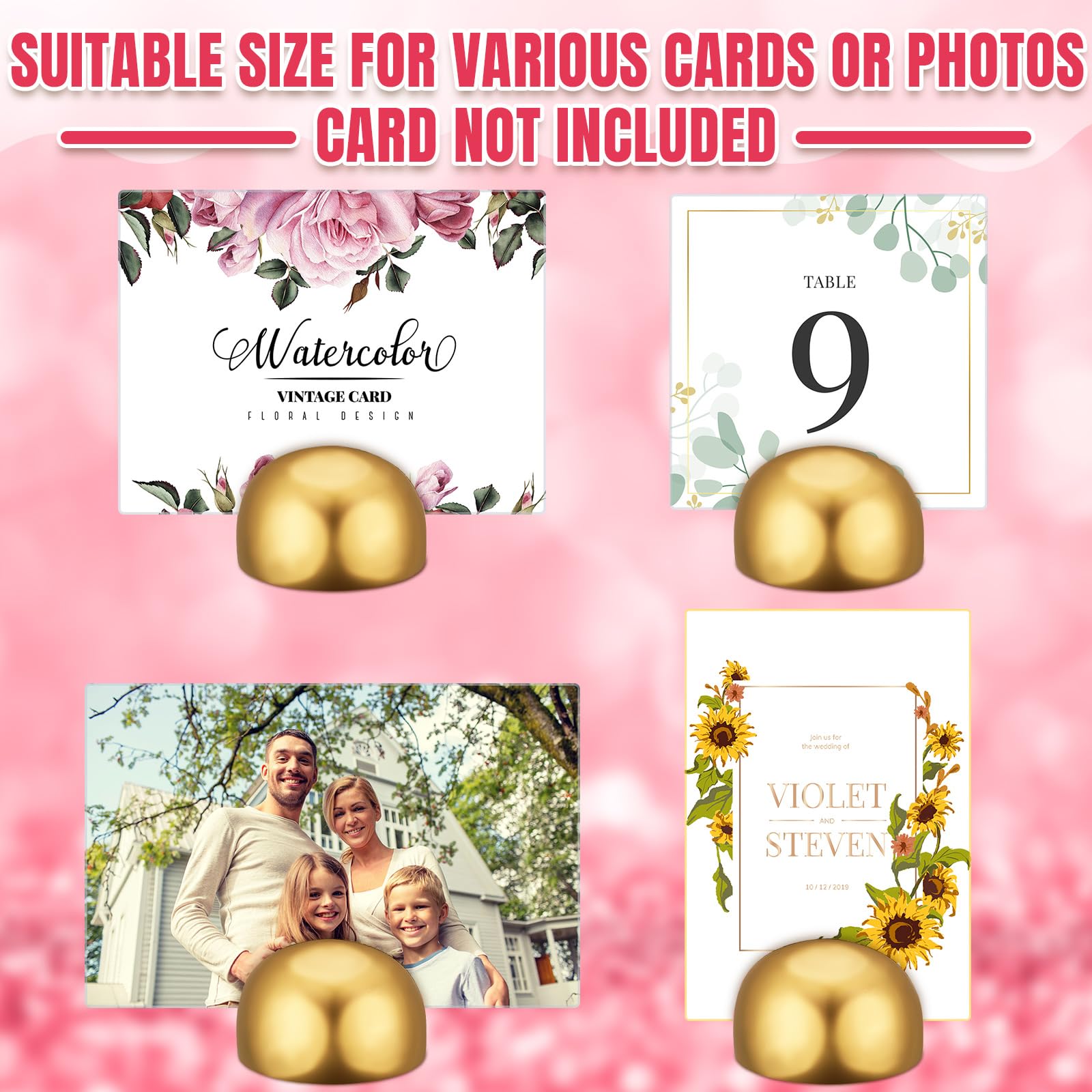 Geyoga 50 Pcs Gold Table Number Holder Round Table Number Stands Modern Place Card Holders Table Number Clips Table Number Holders for Wedding Reception Anniversary Birthday Party Banquet