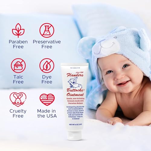 Flanders Buttocks Ointment - Diaper Rash Cream for Treatment & Prevention, Pharmacist Developed, Heat Rash & Chafing in Infants to Adults, Instant Relief (4oz Tube)