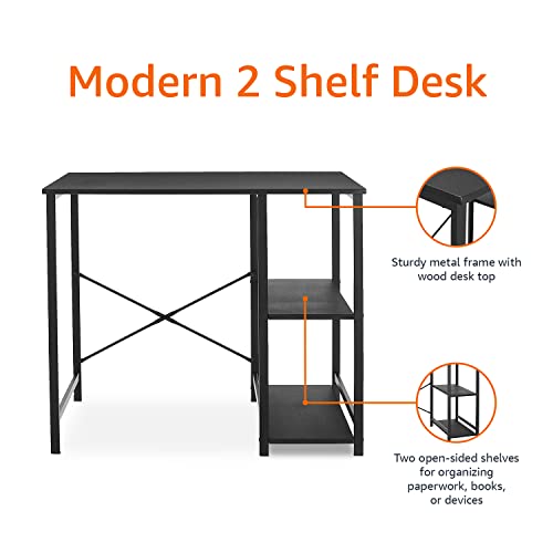 Amazon Basics Classic Home Office Computer Desk with Shelves, 29.5 x 19.6 x 35.5 Inches, Black