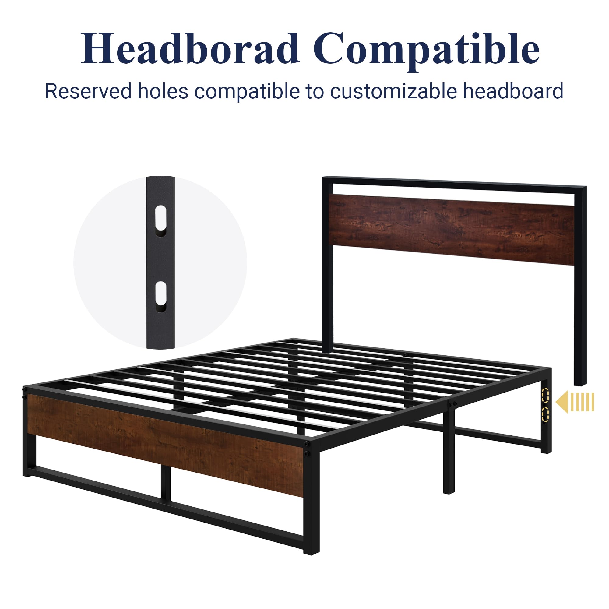 Allewie King Size 14 Inch Metal Platform Bed Frame, Mattress Foundation with Metal Slats Support, No Box Spring Needed, Easy Assembly, Black