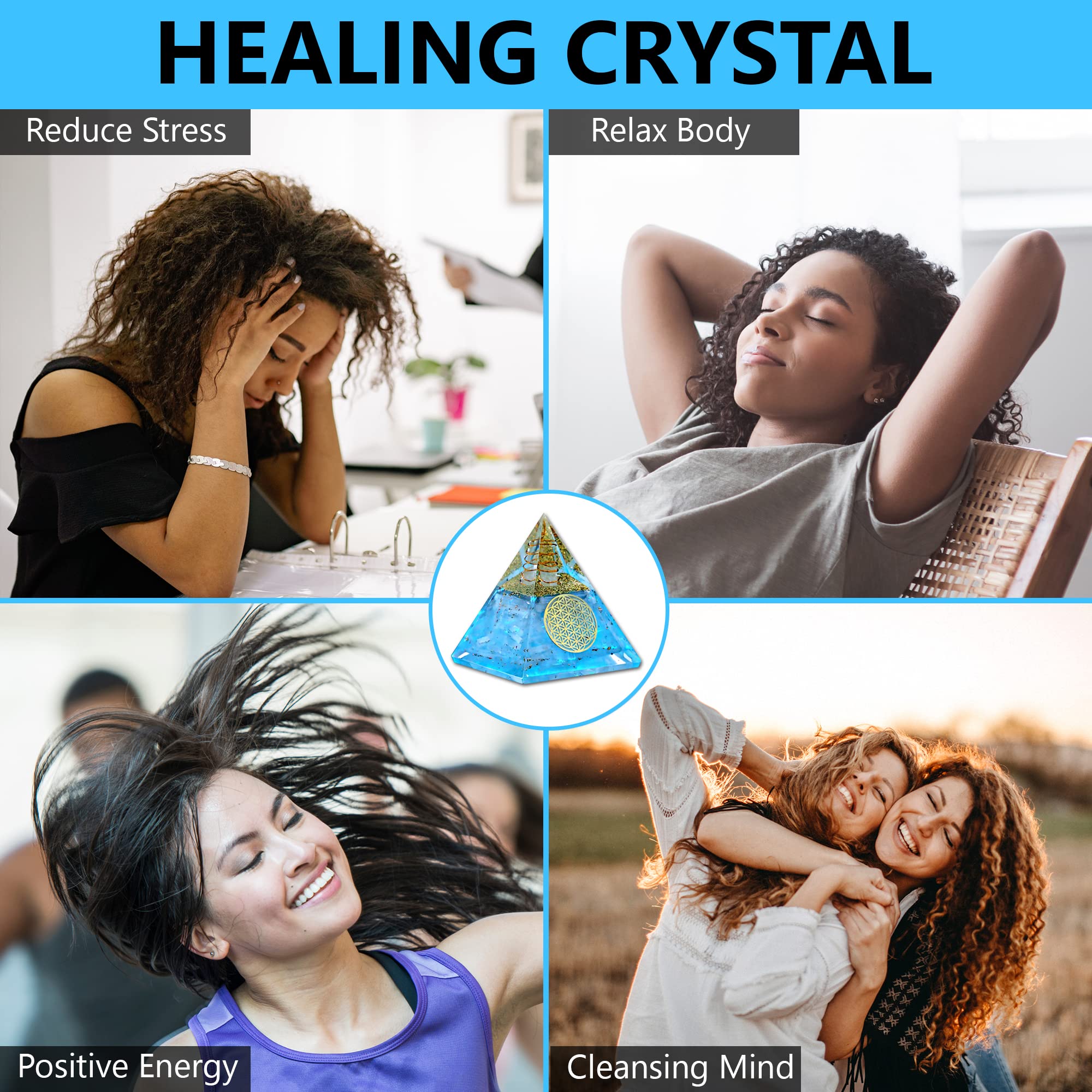 Anaya Agate Selenite Glow Crystal Pyramid – Handmade Selenite Orgone Pyramid for High Frequency Vibration, Powers of Manifestation – White Copper Pyramid Promotes Peace and Calmness