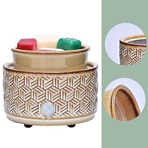 ASAWASA Ceramic 3 in 1 Wax Warmer for Wax Melts Candle Jar,Electric Wax Burner Melter(Brown Woven Pattern)