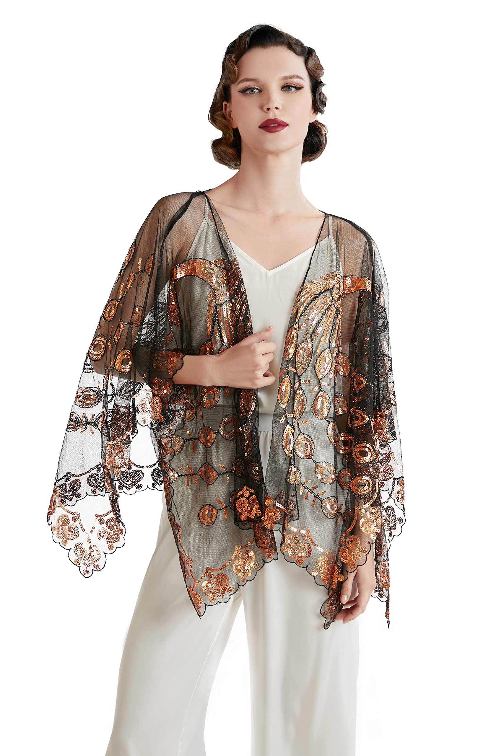 BABEYOND 1920s Evening Shawl Wrap for Women Evening Cape Scarf Belero Cover Up for Gatsby
