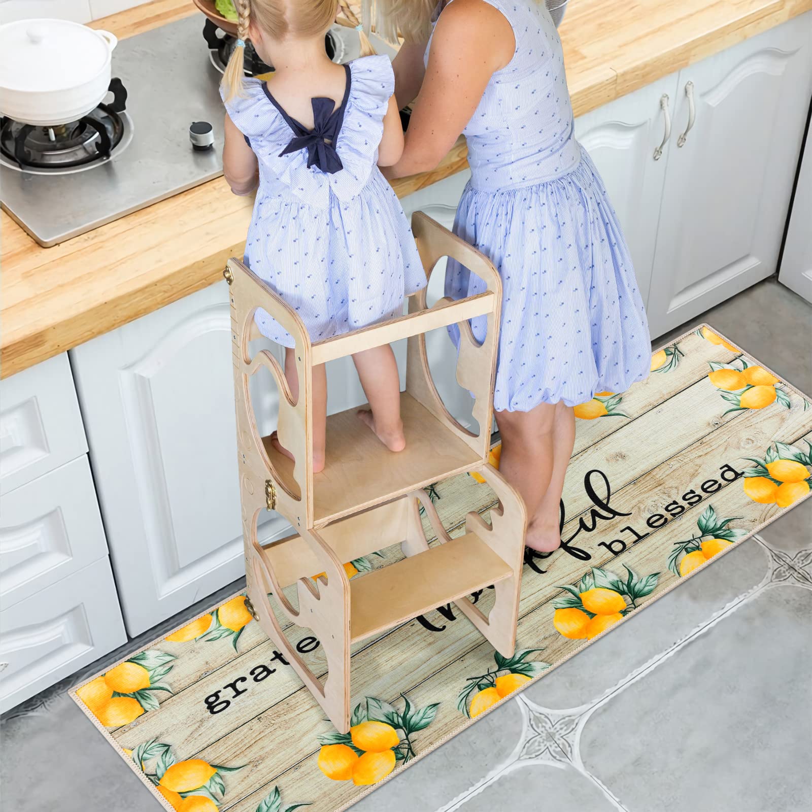 Asrug 2 Pieces Kitchen Rug Set Non-Slip Backing Mat Natural Design Throw Rug for Kitchen Doormat Runner Rug Set, Lemon Design, 17"x48"+17"x24"