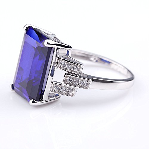 ANGG Women 9.4ct Blue Created Sapphire Ring Engagement Wedding Jewelry 925 Sterling Silver